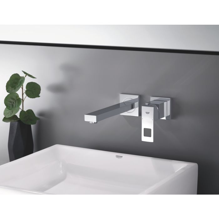 Grohe Eurocube 2 hole basin mixer 23447000 chrome, wall fitting, spout ...