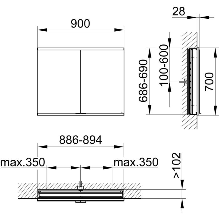 Keuco Royal Modular 2.0 Spiegelschrank 800200090000000 900 x 700 x 120 ...