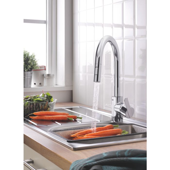 Grohe Feel kitchen faucet 31486001 chrome, high spout, with dual ...