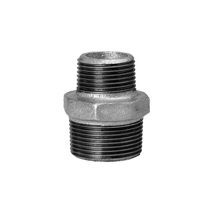 Hermann Schmidt malleable iron reduction double nipple 1" x 1/2" external thread, galvanized