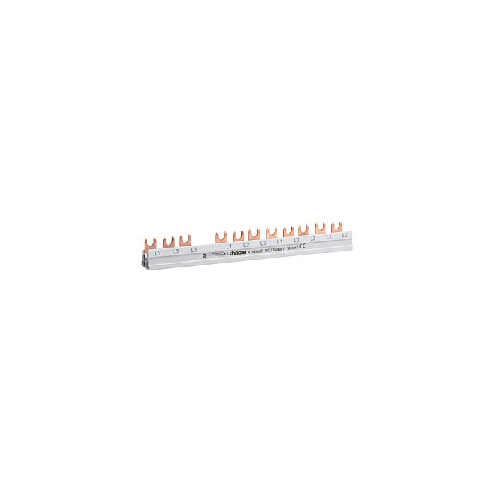 Hager phase busbar KDN363F 3-pole, with fork connection, 10mm², 63A, 12 ...